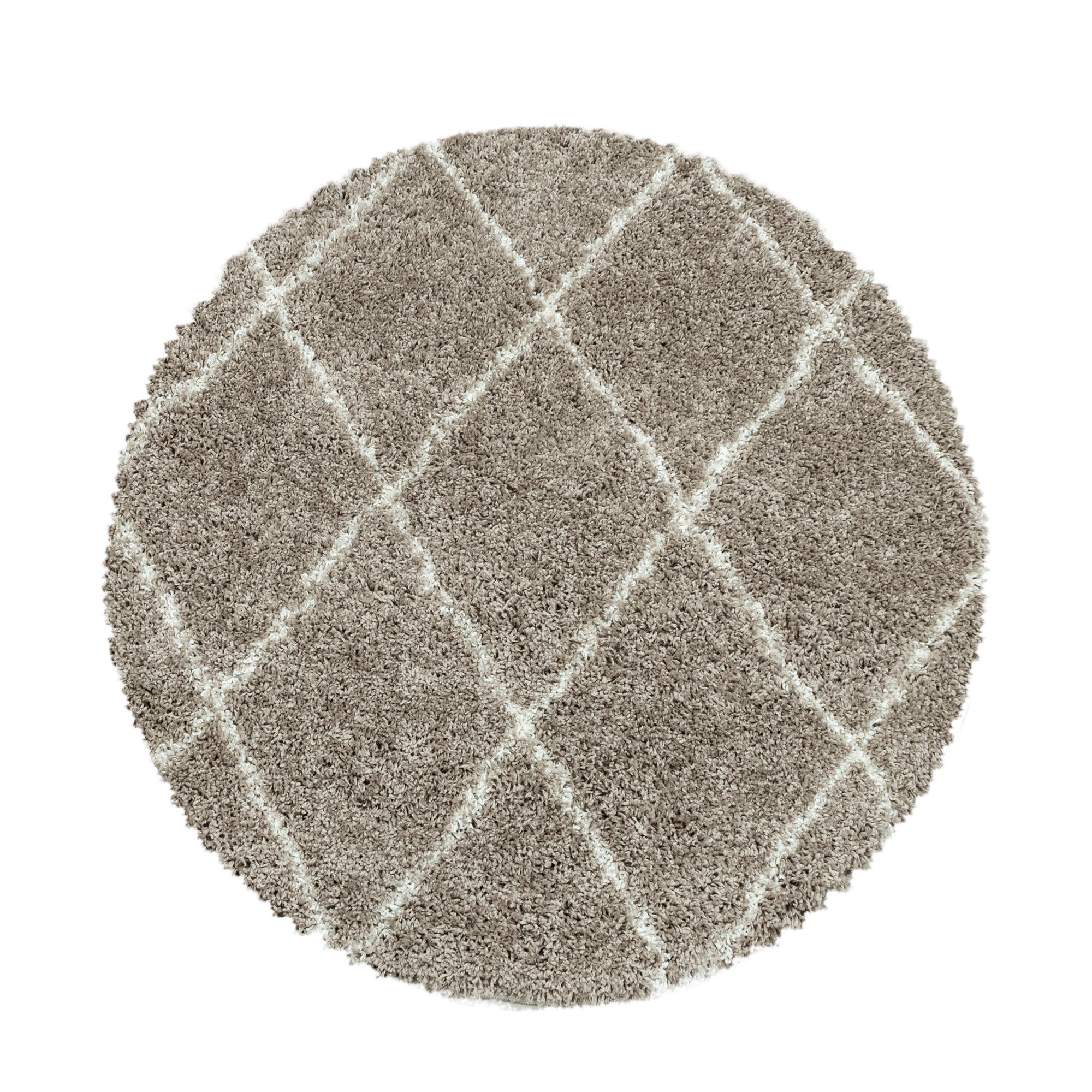 Round deep pile rug Scandinavian diamond design shaggy carpet living r