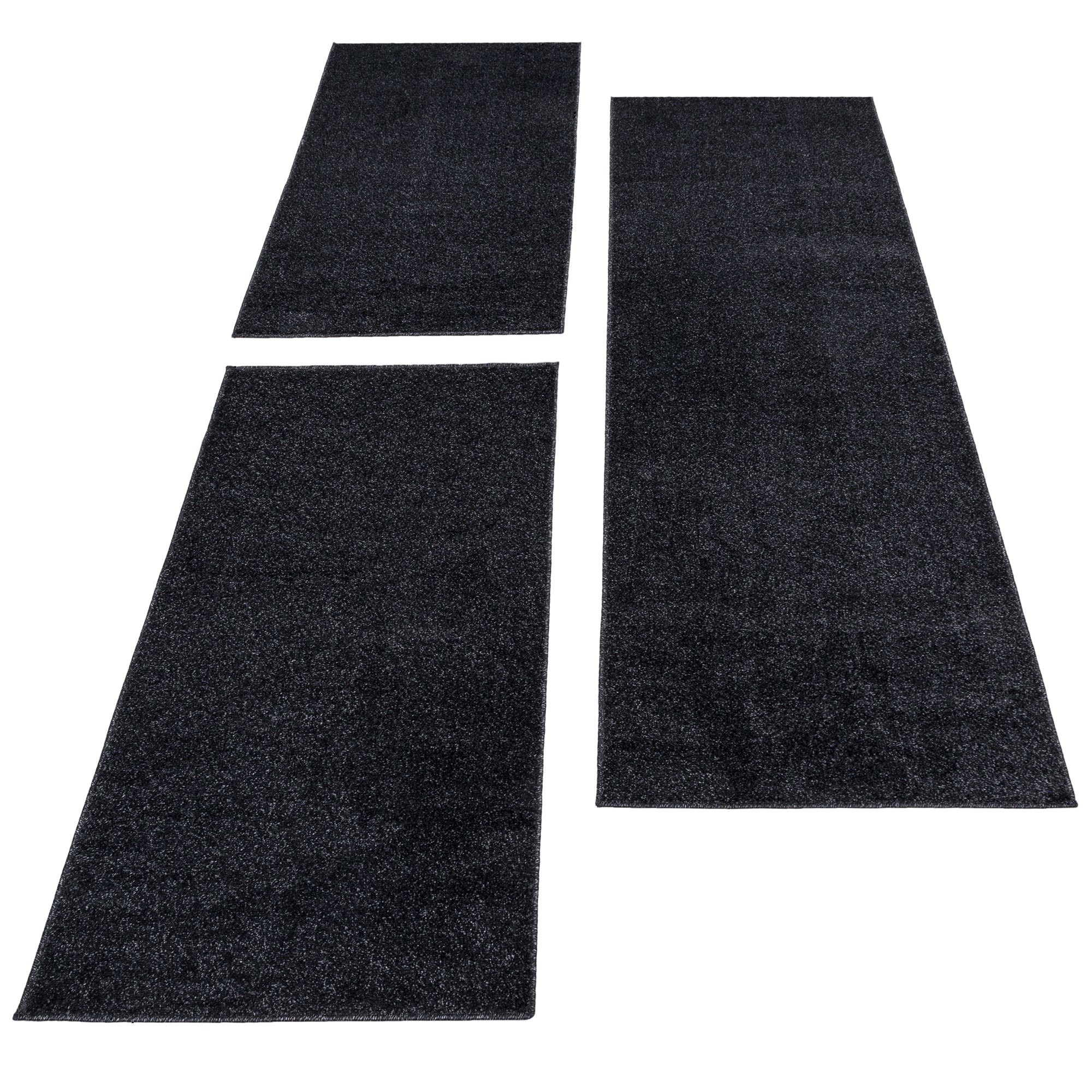 Bed border short pile carpet 3-piece plain runner set plain anthracite